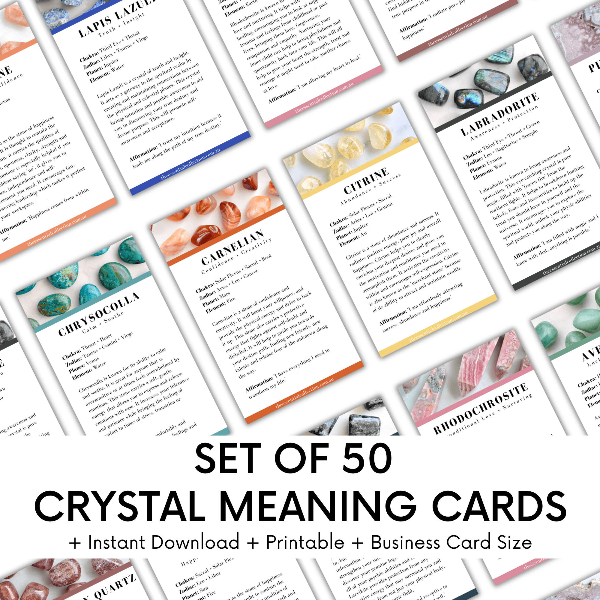 Printable Crystal Meaning Cards – The Essential Collection