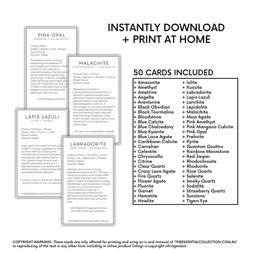 Free Printable Crystal Information Cards – The Essential Collection